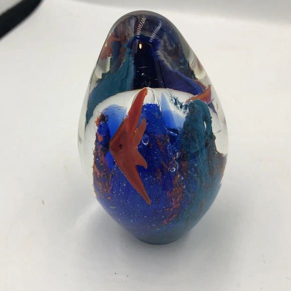 Unmarked | Accents | Paperweight Fish Aquarium Egg Shaped Blue With 2 ...
